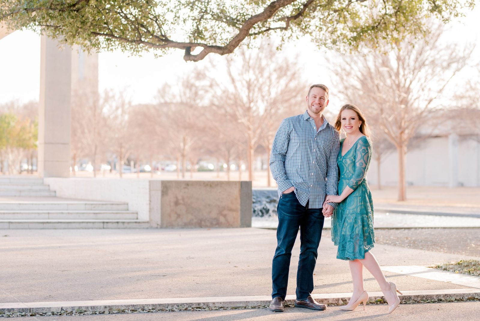 Modern Romantic Kimbell Art Museum Engagement Photos in Fort Worth